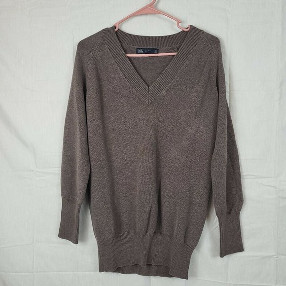 Zara | Sweaters | Zara Womens Brown Long Sleeve V Neck Bodywarmer ...